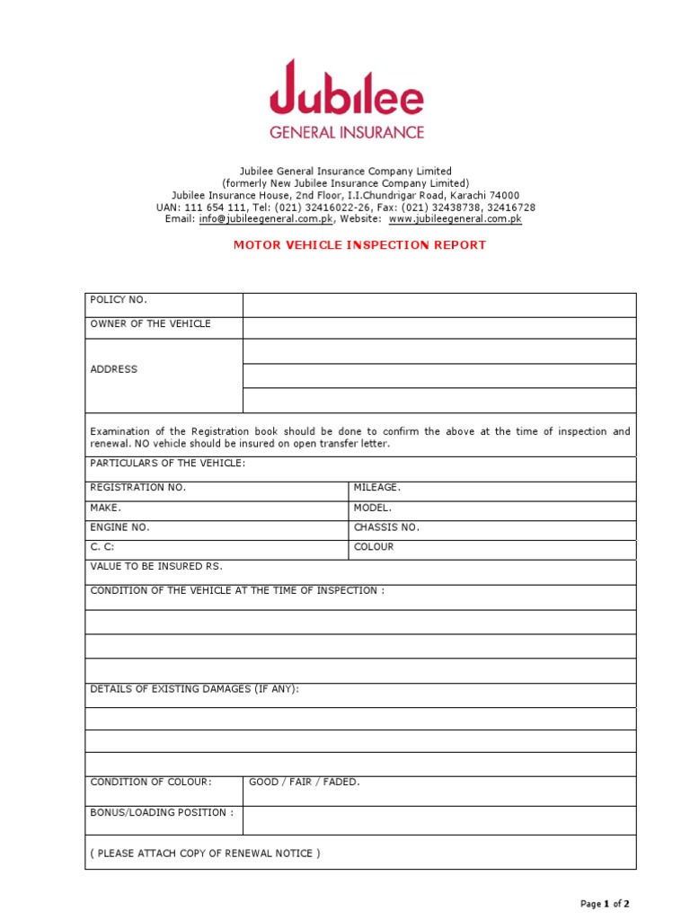 Motor Vehicle Inspection Report | PDF | Technology & Engineering