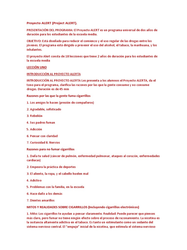Project Alert | PDF | Nicotina | Cigarrillo