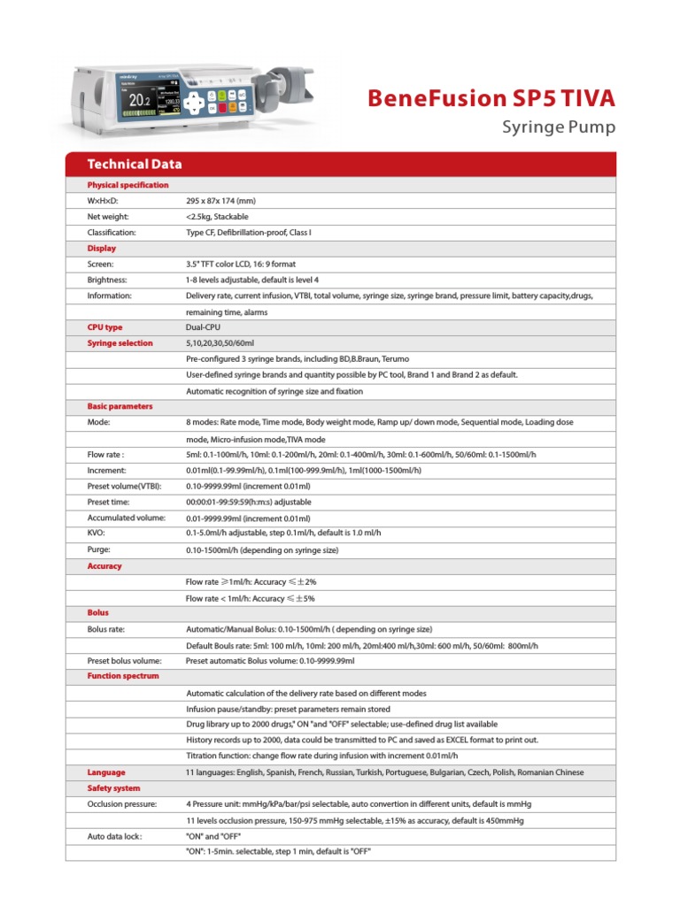 BeneFusion SP5 TIVA PDF | PDF | Syringe | Power Supply