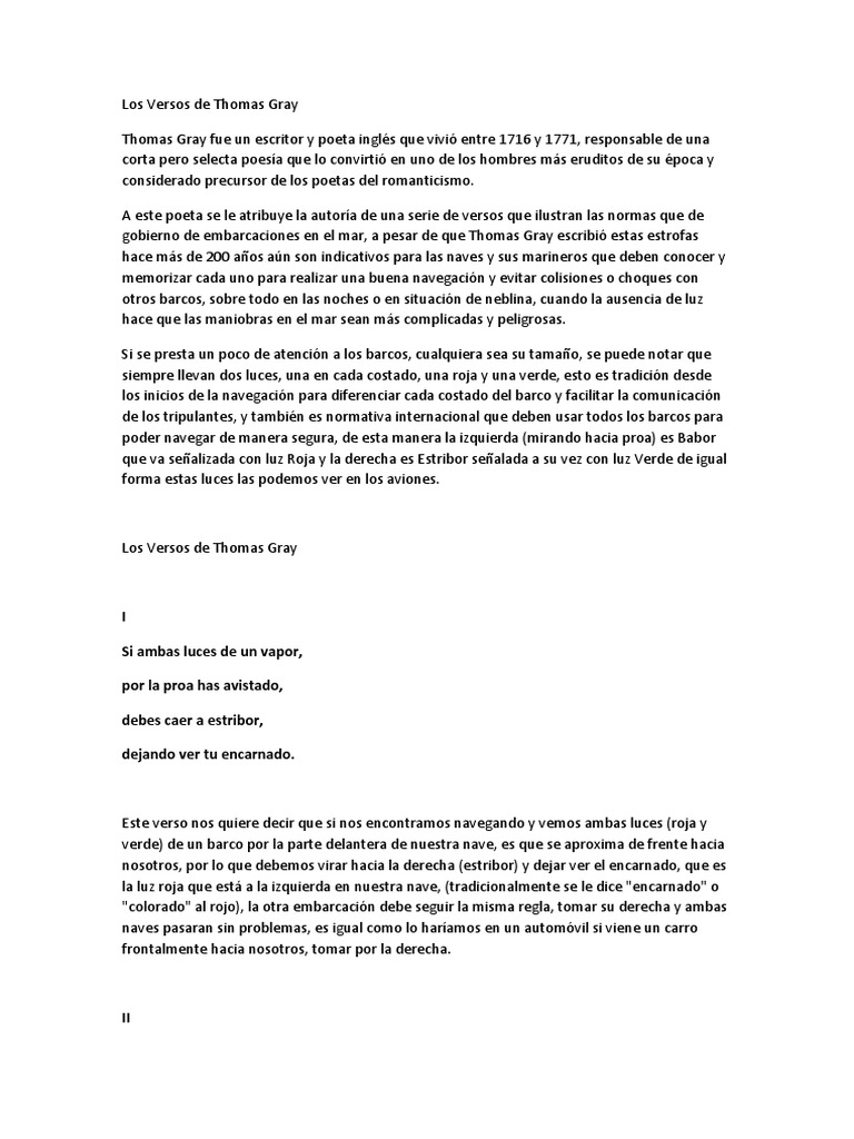 Versos de Thomas Gray | PDF | Barcos | Puerto y estribor