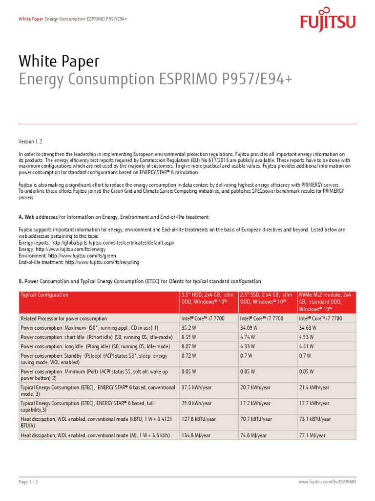 WP Energy ESPRIMO P957 E94 | PDF | Server (Computing) | Electric Energy Consumption