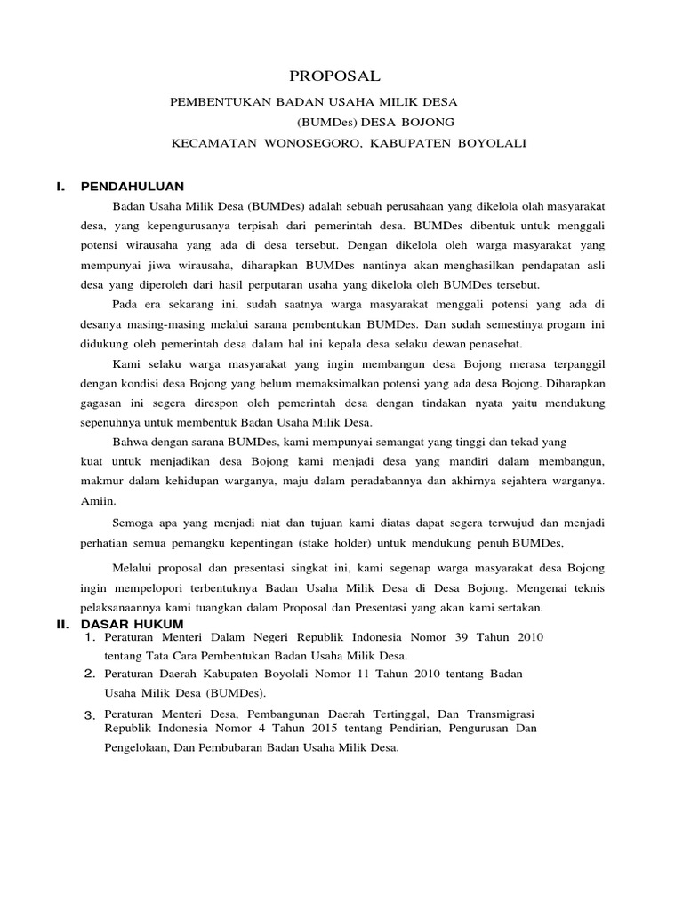 Contoh Proposal Bumdes | PDF