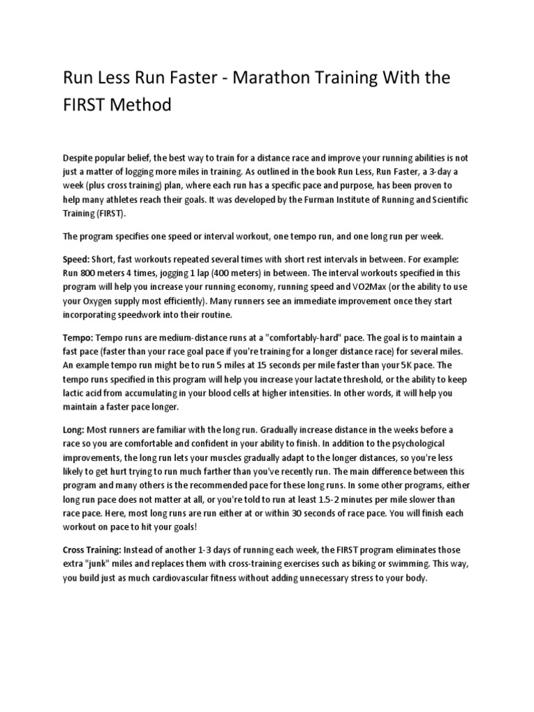 001 Run Less Run Faster - Marathon Training With The FIRST Method | PDF ...