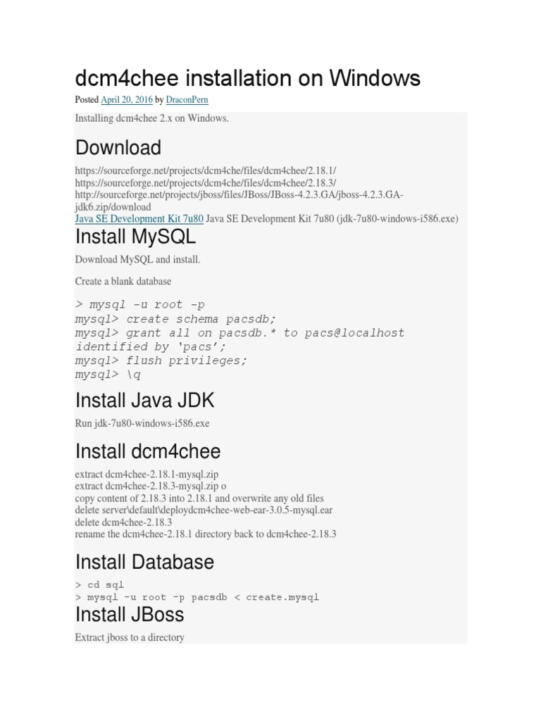 Dcm4chee Installation On Windows | PDF