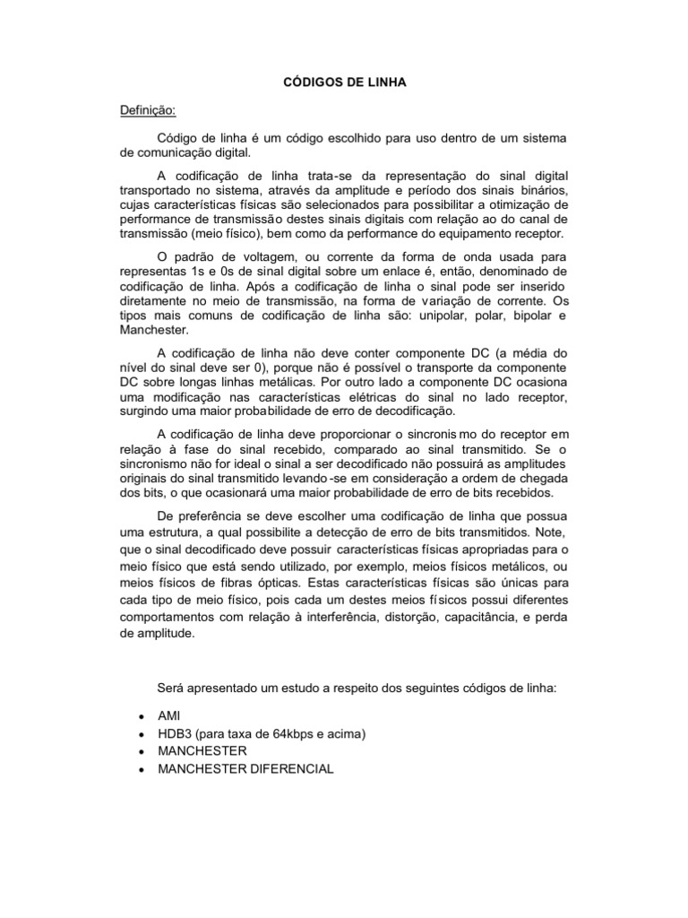 Codificação Manchester e AMI | PDF | Transmissão de energia elétrica ...
