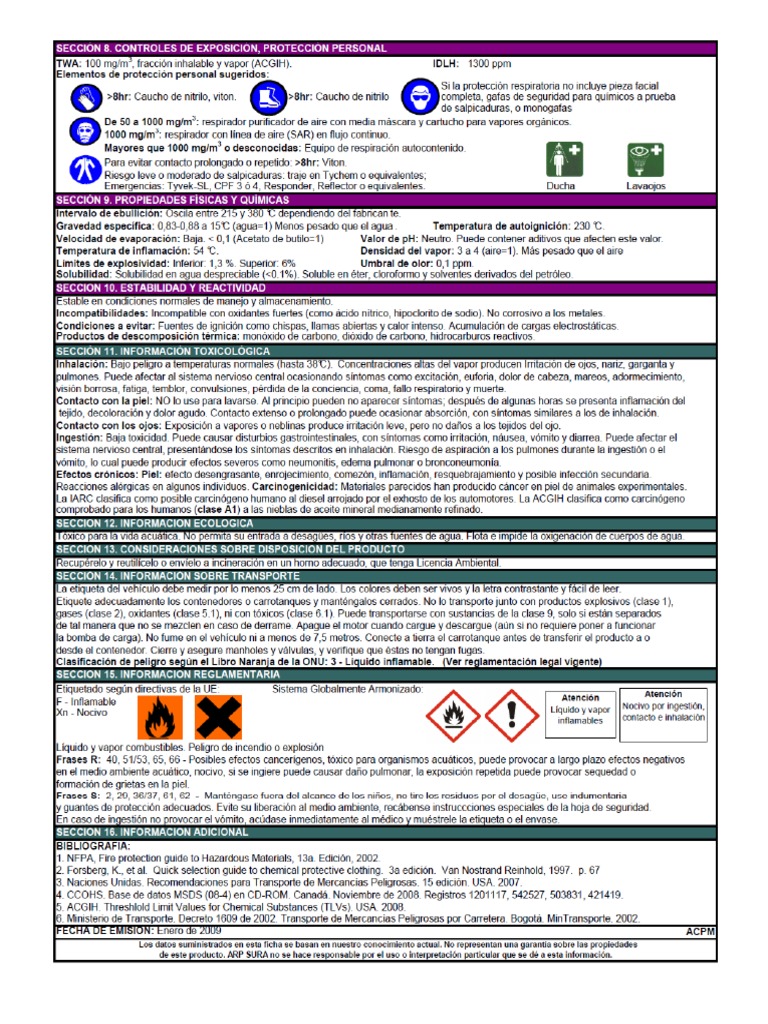 Hoja de Seguridad Del Acpm | PDF