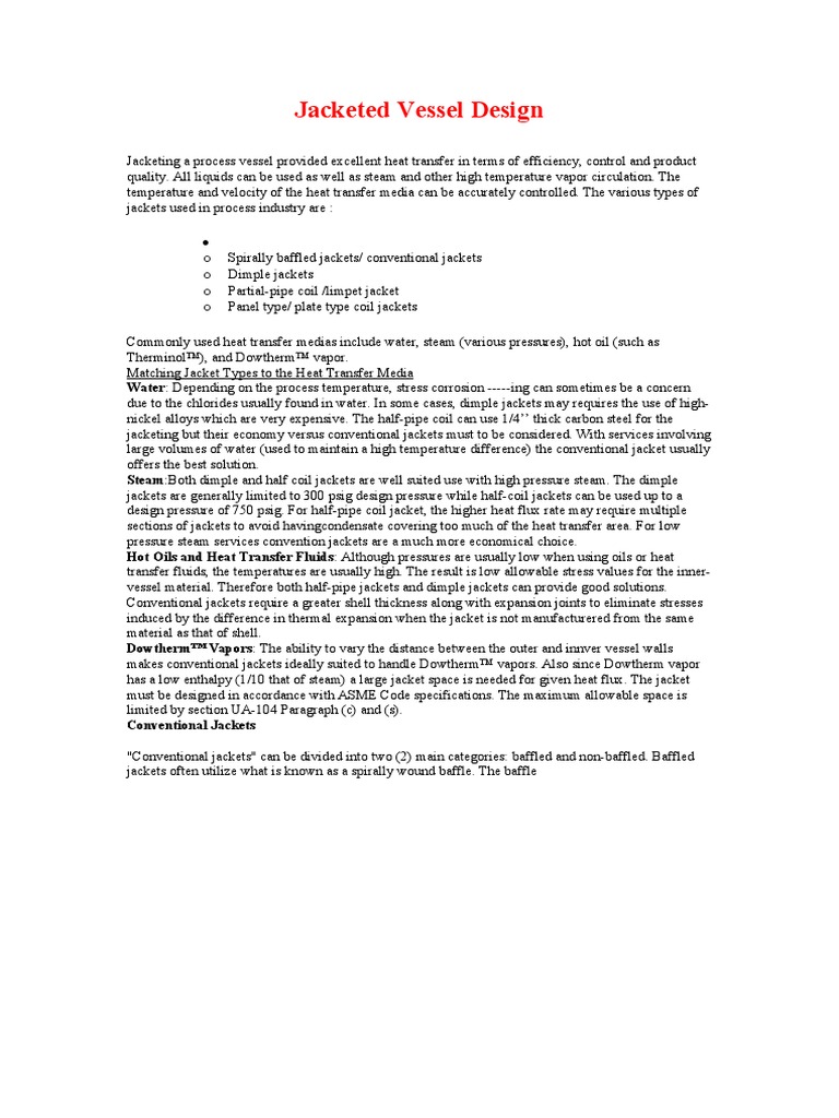 Jacketed Vessel Design | PDF