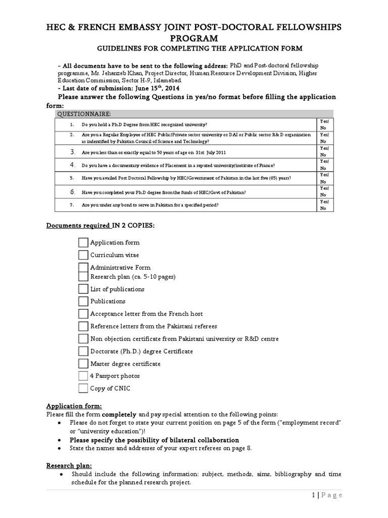 Application Form For PostDoc | PDF | Doctor Of Philosophy | Academic Degree