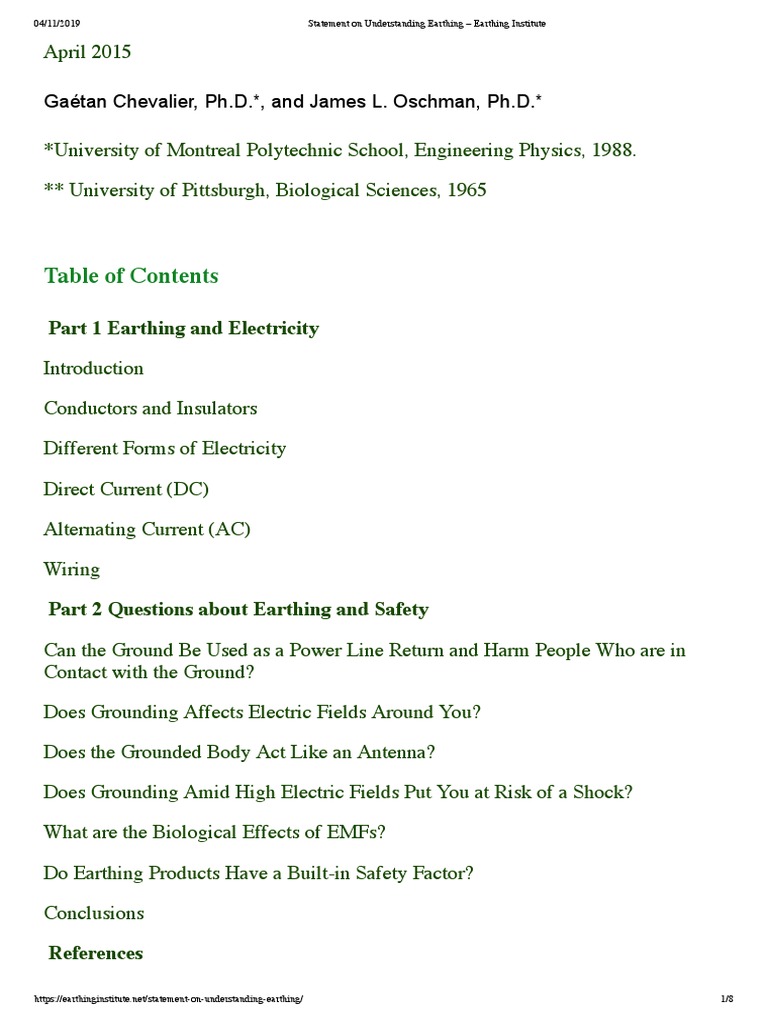 Statement On Understanding Earthing - Earthing Institute | PDF ...