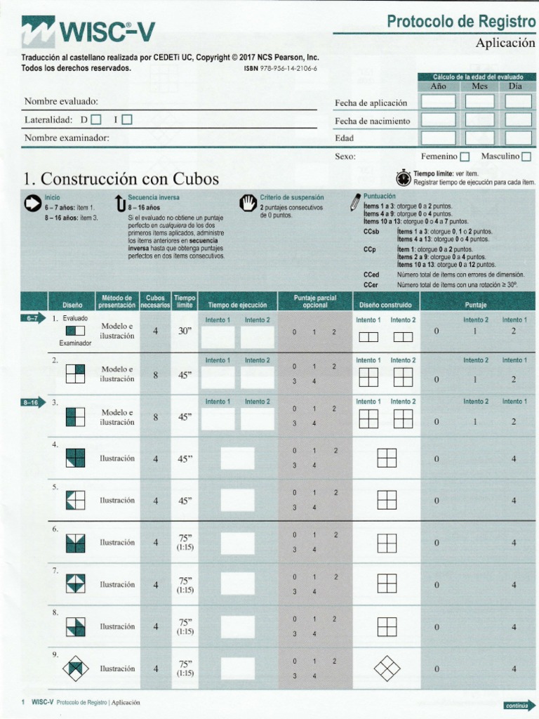 Protocolo Aplicacion Wisc V | Negocios