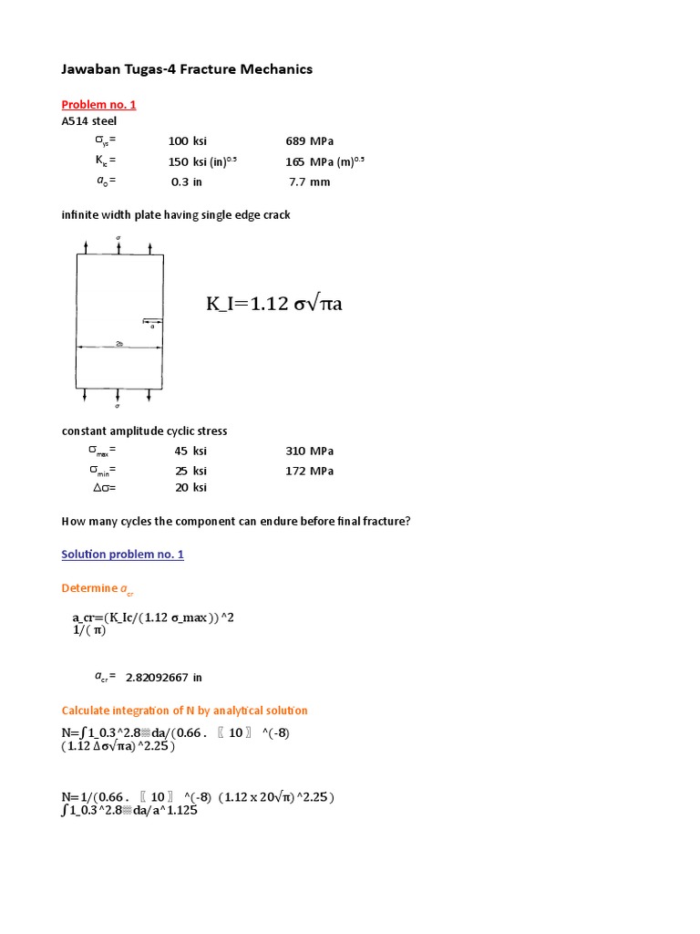 Contoh Tugas Fatigue-Fracture Mech 2017 | PDF | Classical Mechanics ...