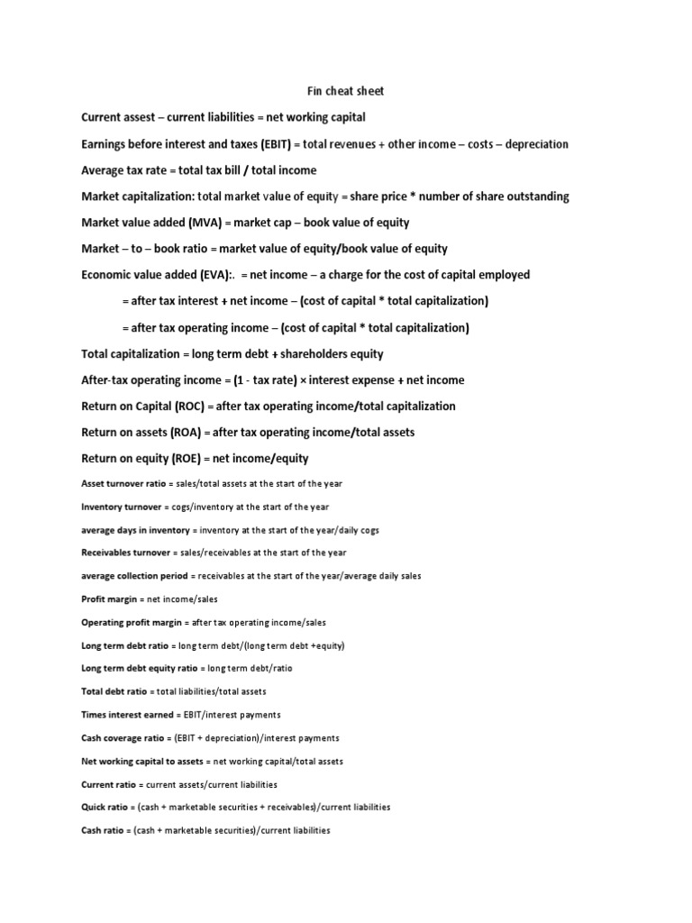 Fin Cheat Sheet | PDF | Equity (Finance) | Revenue