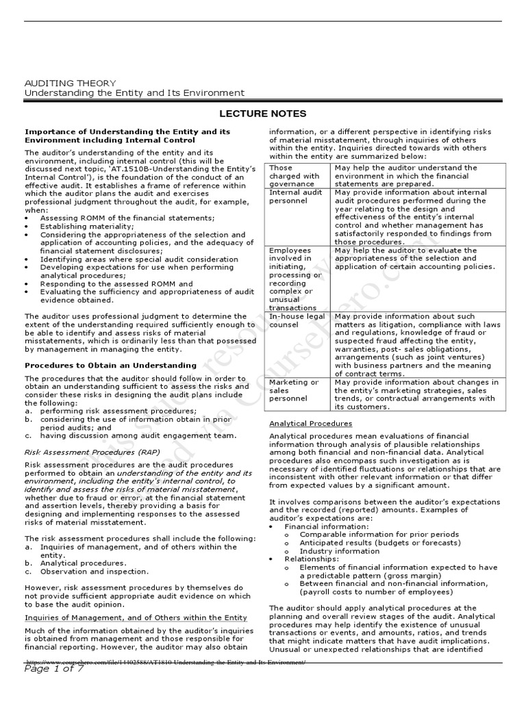 AT - Understand The Entity | Download Free PDF | Financial Audit ...