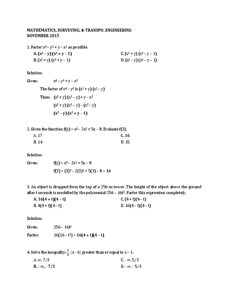 Mathematics, Surveying, & Transportation Engineering Practice Problems ...