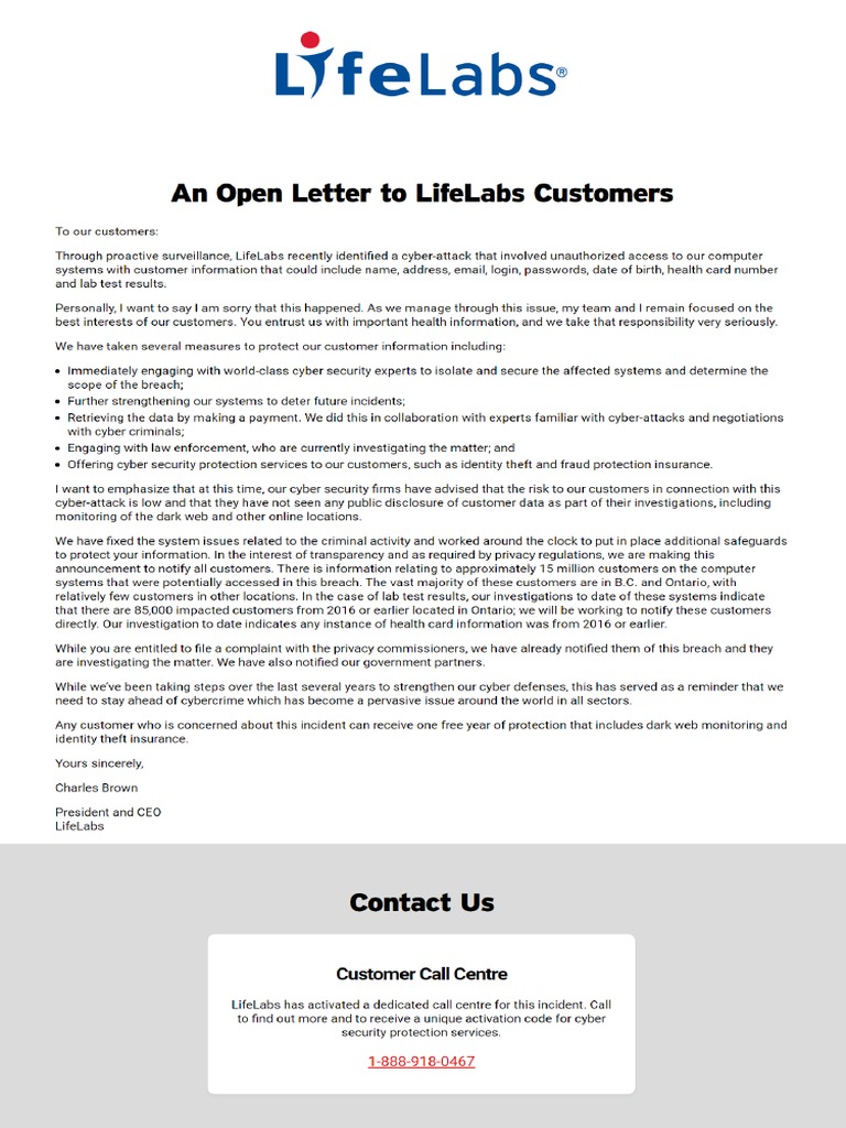 LifeLabs Letter | PDF
