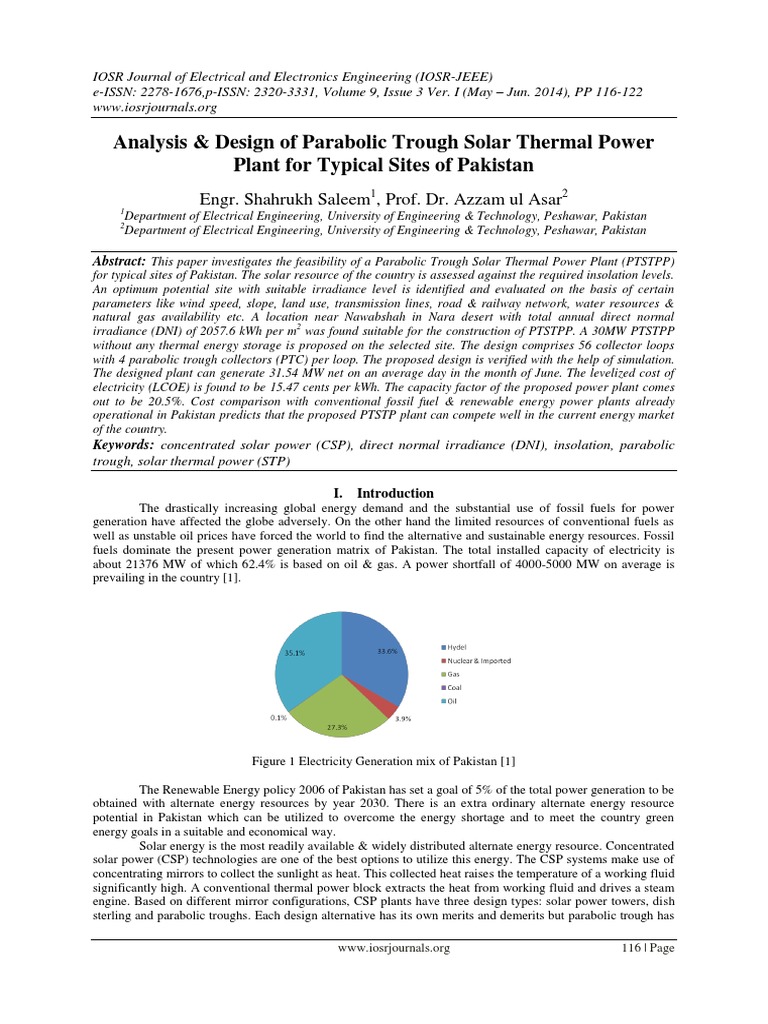 Analysis and Design of Parabolic Trough PDF | PDF | Solar Power | Solar ...