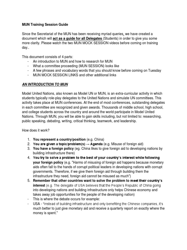 MUN Trainning Session Guide For Grades 6-8 | PDF | Public Sphere ...