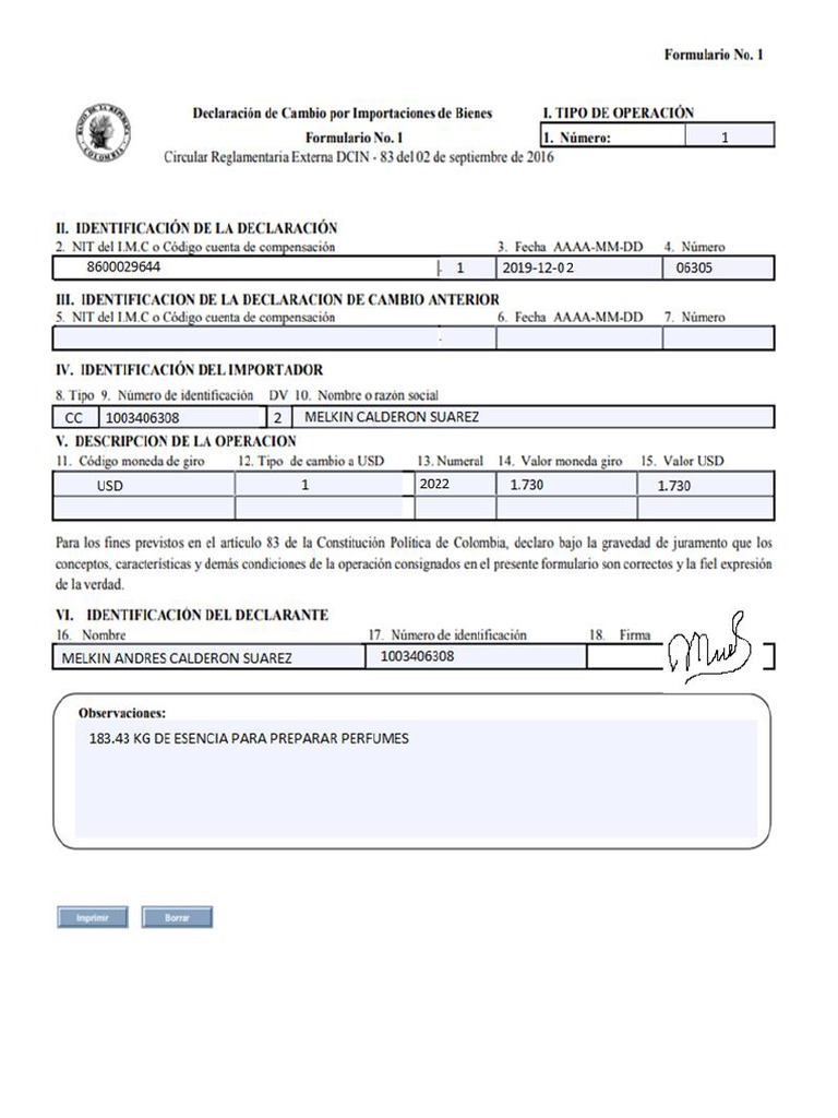 Formulario 1 para Importacion | PDF