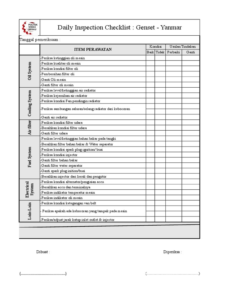 Checksheet Genset | PDF