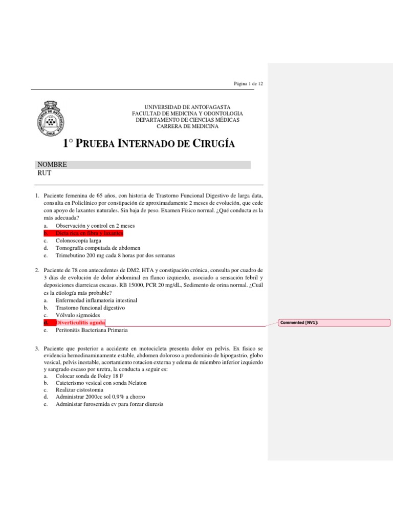 Prueba Internado | PDF | Especialidades Medicas | Medicina CLINICA