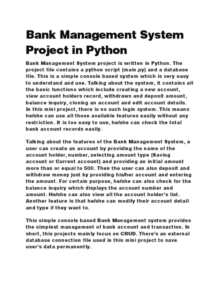 Bank Management System Project in Python | PDF | Transaction Account ...