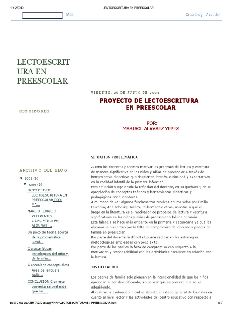 Lectoescritura En Preescolar Pdf Educación De La Primera Infancia