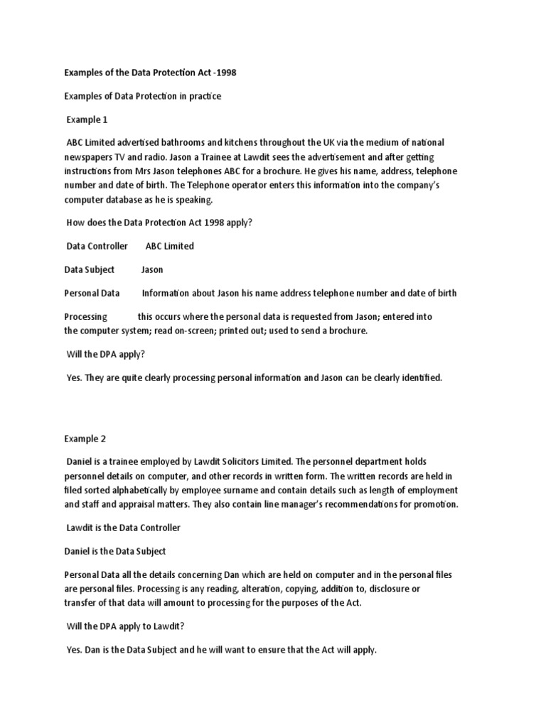 Data Protection Act 1998 Examples | PDF | Information Privacy | Data