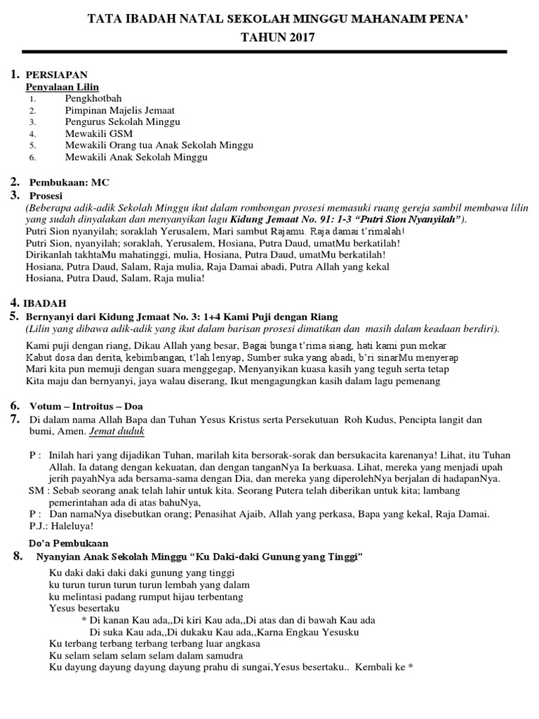 Tata Ibadah Natal Sekolah Minggu Mahanaim Pena | PDF