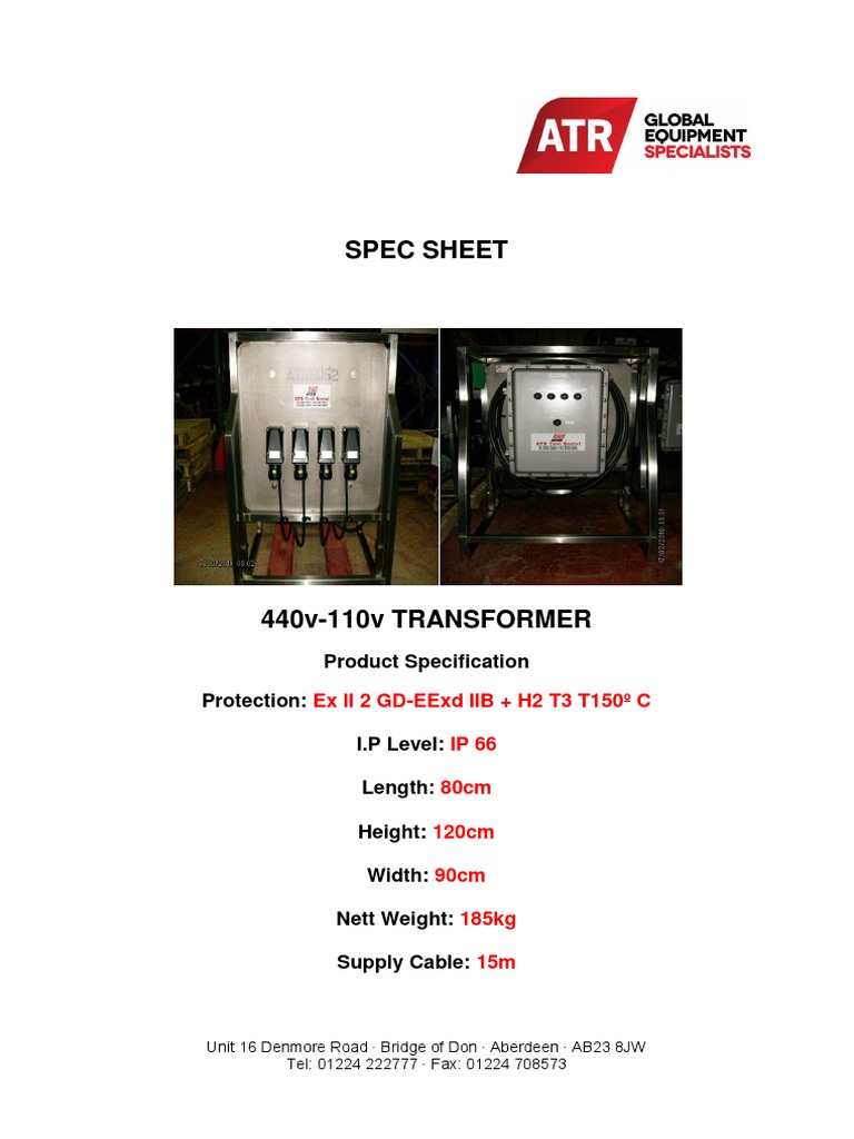 440v-110v Transformer Spec Sheet | PDF | Computers | Technology & Engineering