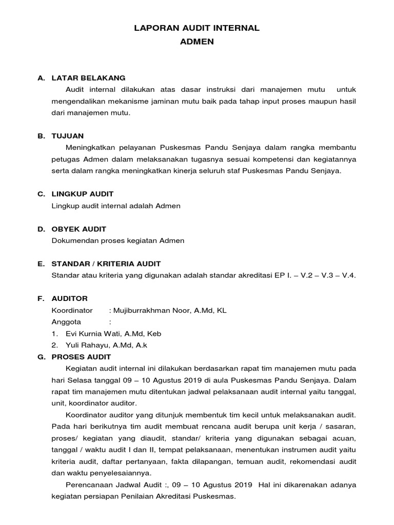 Contoh Laporan Audit Internal | PDF