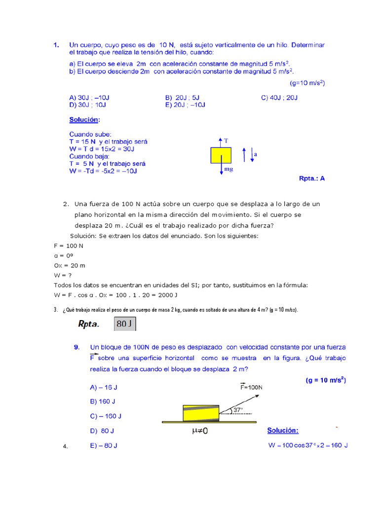 Ejercicos de Trabajo Mecanico 2019 | PDF | Fricción | Fuerza