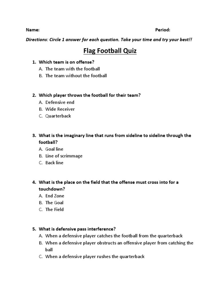 Flag Football - Quiz | PDF