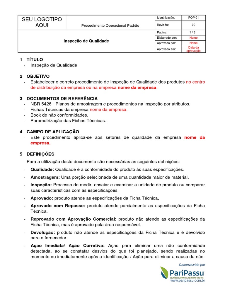 Procedimento Operacional Padrao Qualidade | Business | Ciência