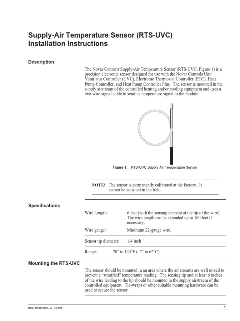 Supply-Air Temperature Sensor Installation | PDF | Sensor | Thermometer
