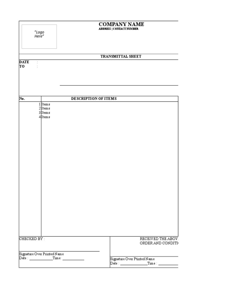 TRANSMITTAL SHEET (Template) | PDF