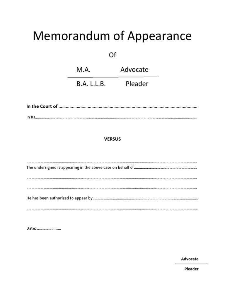Memorandum of Appearance Form - 6 - 0