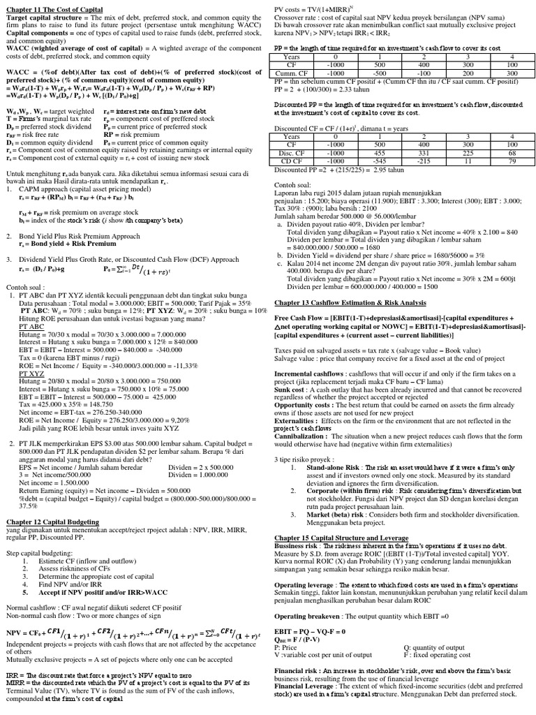 Cheatsheet AF UAS | PDF | Dividend | Capital Budgeting