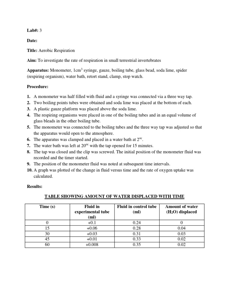 Bio Lab#3 - Aerobic Respiration | PDF | Cellular Respiration ...