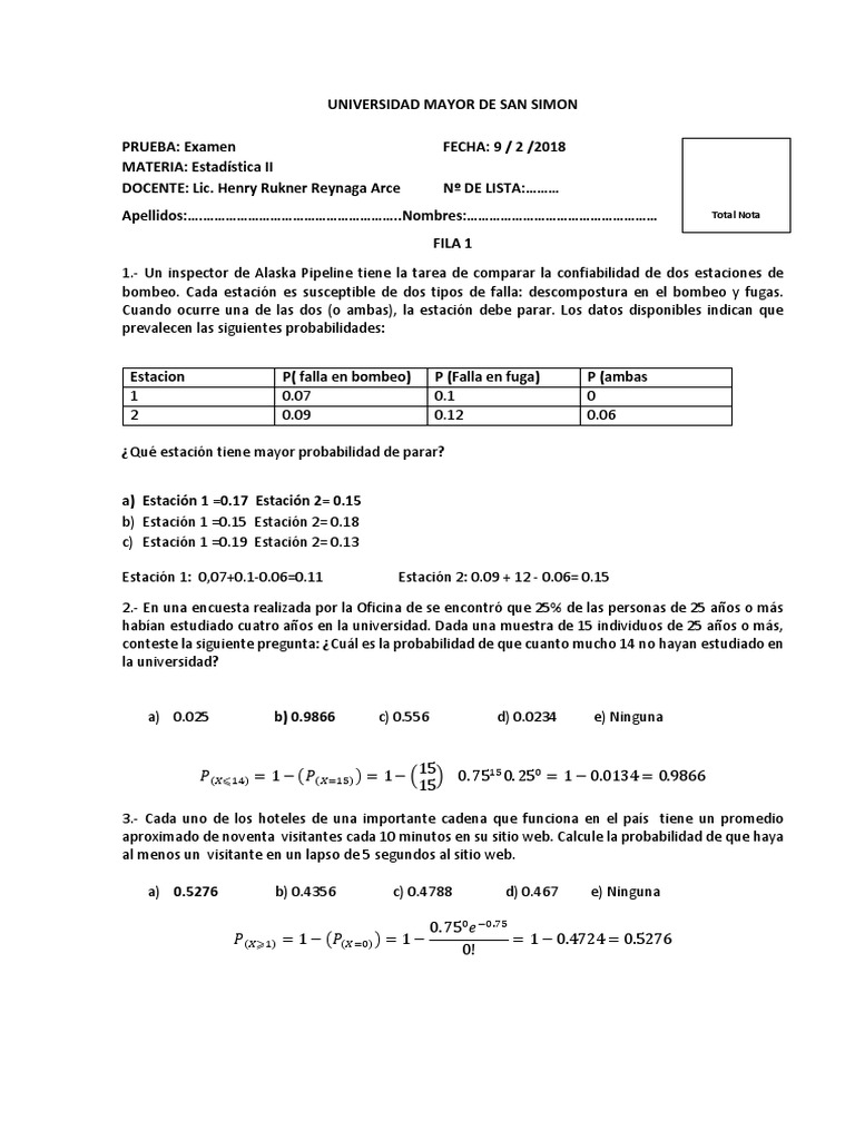 Examen Parcial Resuelto Completo | PDF | Probabilidad | Probabilidades y estadísticas