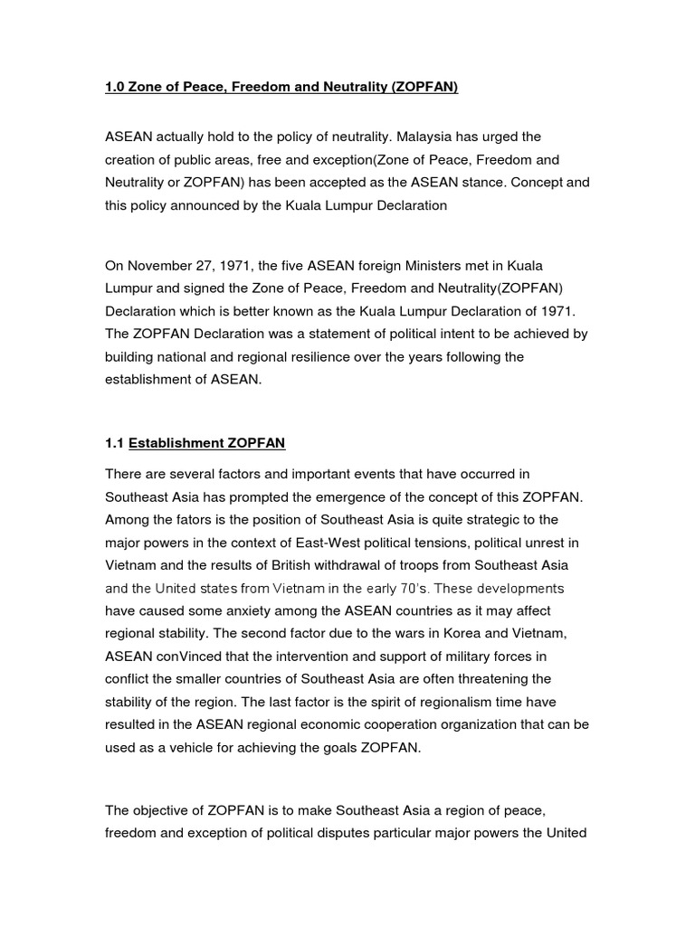 ZOPFAN | PDF | Association Of Southeast Asian Nations | Vietnam War