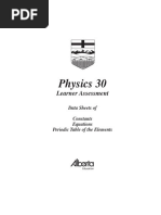 Physics 30 Data Booklet | PDF | Electronvolt | Electron