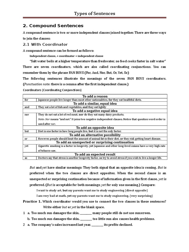 Types of Sentences: Compound, Complex, and Their Components | PDF ...