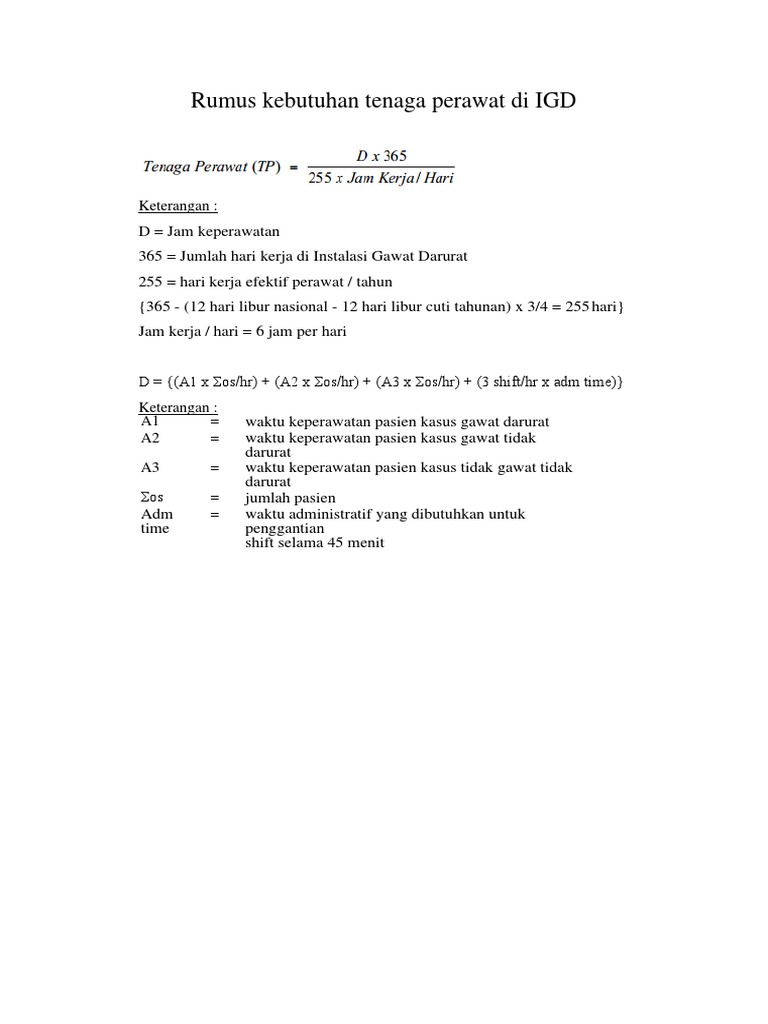 Rumus Kebutuhan Tenaga Perawat IGD | PDF