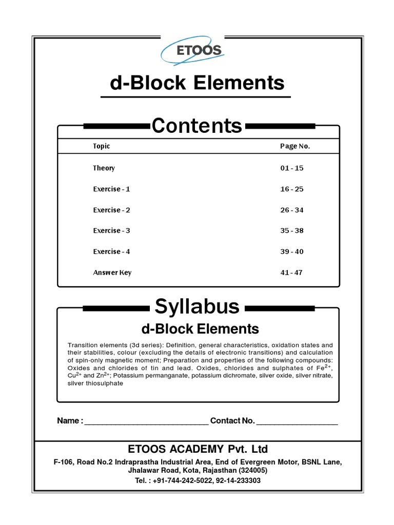 D Block | PDF | Transition Metals | Alloy