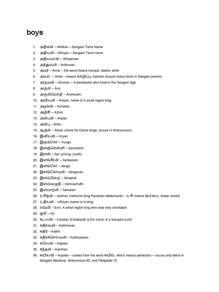 Tamil Baby Names from Literature | PDF | South India | Languages Of ...
