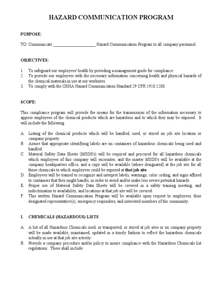 Hazard Communication Program 1 | PDF | Dangerous Goods | Safety