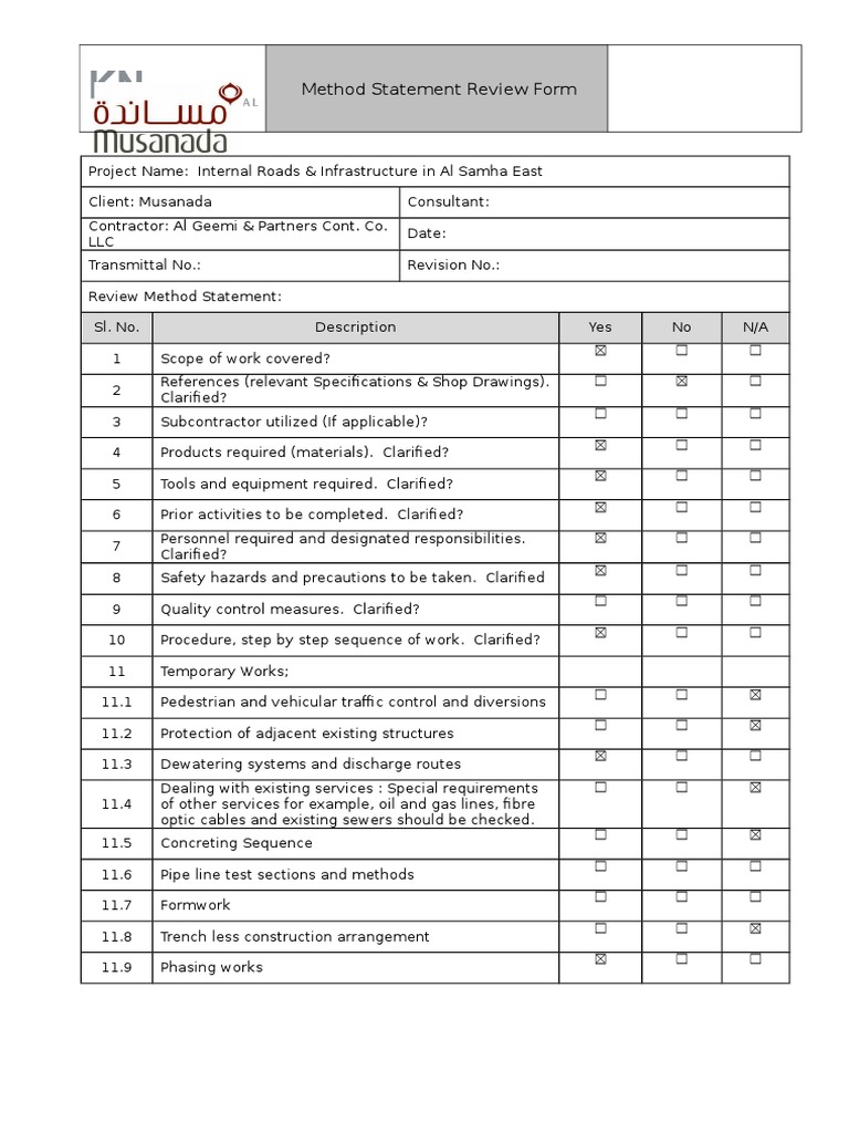 ADSSC Method Statement Review Form | PDF | Specification (Technical ...