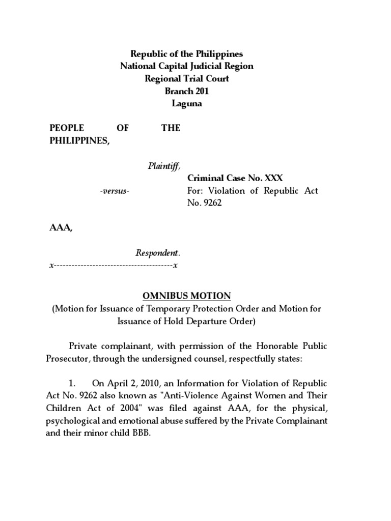 Omnibus Motion For Hdo and Tpo | PDF | Prosecutor | Arrest