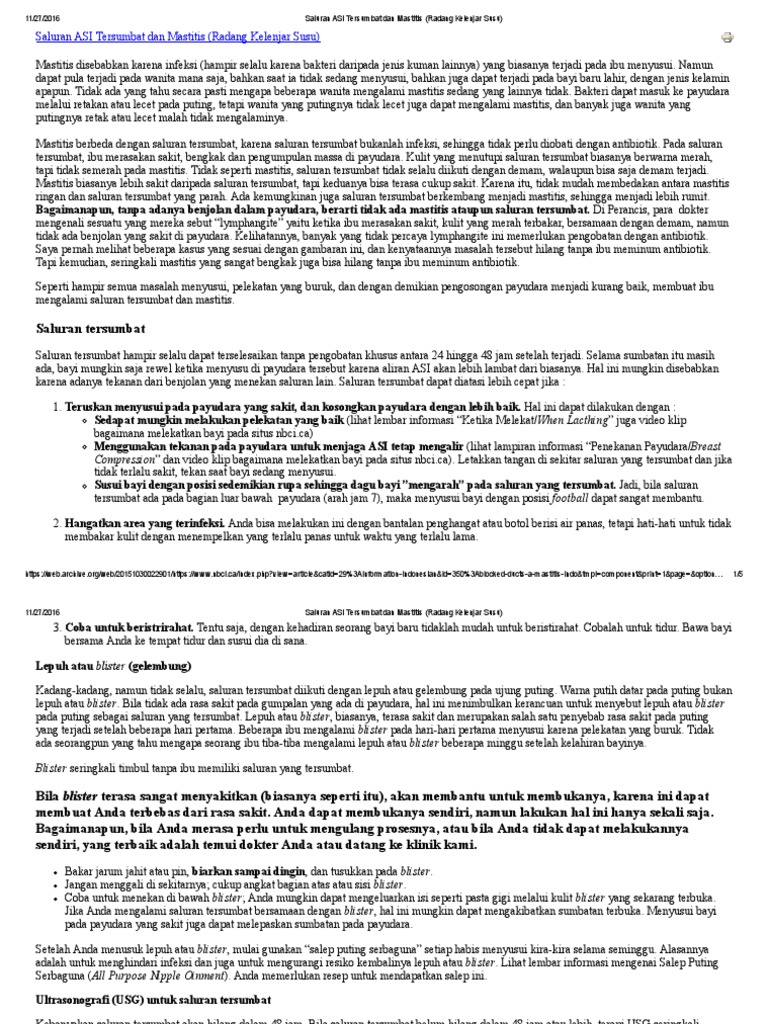 Saluran ASI Tersumbat Dan Mastitis Radang Kelenjar Susu PDF | PDF ...