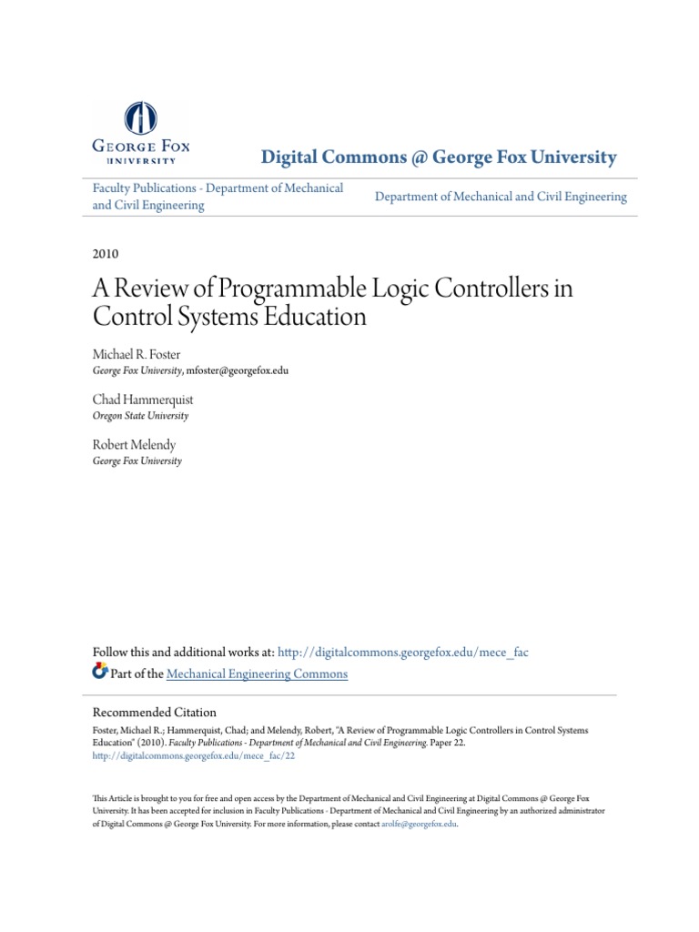A Review of Programmable Logic Controllers in Control Systems Education ...